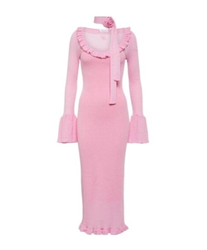 Blumarine Ruffled Wool Midi Dress - Pink