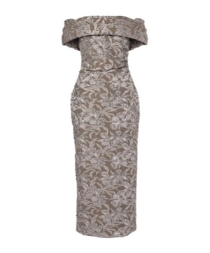 Oscar De La Renta Floral Metallic Jacquard Midi Dress - Gray
