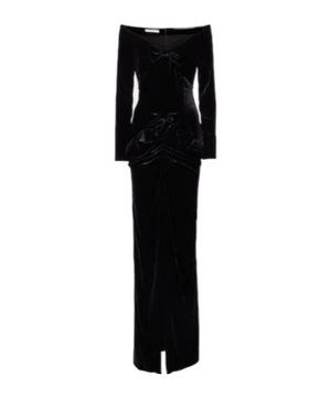 Alessandra Rich Bow-decorated Off-the-shoulder Velvet Dress - Black