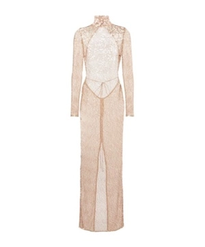Magda Butrym Sequined Turtleneck Sheer Maxi Dress - Nude