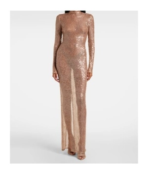 Magda Butrym Sequined Turtleneck Sheer Maxi Dress
