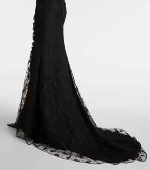 Alessandra Rich Bow-decorated Ruffled Off-shoulder Lace Dress