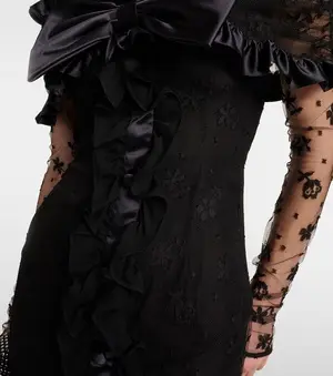 Alessandra Rich Bow-decorated Ruffled Off-shoulder Lace Dress