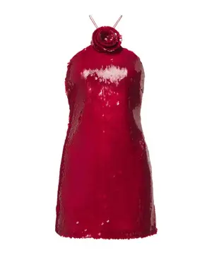 Magda Butrym Floral-applique Sequined Halterneck Minidress - Red