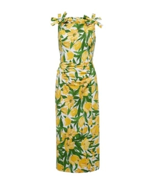 Carolina Herrera Floral Ruched Poplin Midi Dress - Green