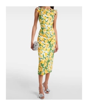 Carolina Herrera Floral Ruched Poplin Midi Dress - Green