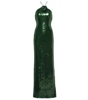 Magda Butrym Floral-applique Sequined Halterneck Gown - Green