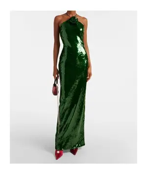 Magda Butrym Floral-applique Sequined Halterneck Gown