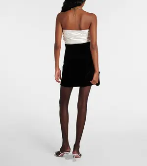 Alessandra Rich Strapless Velvet Mini Dress With Bow Detail