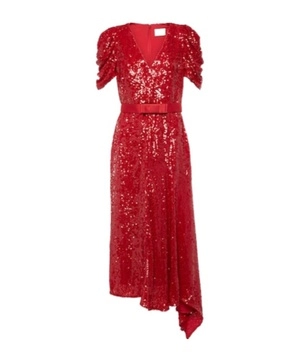 Erdem Asymmetric Sequined Midi Dress - Red