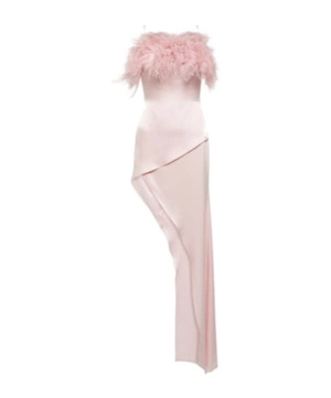 David Koma Feather-trimmed Satin Midi Dress - Pink