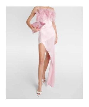 David Koma Feather-trimmed Satin Midi Dress