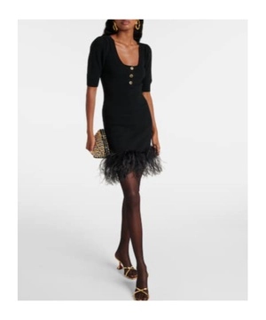 Alessandra Rich Feather-trimmed Wool Minidress
