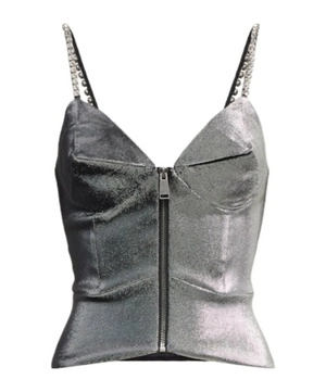 AREA Embellished Metallic Corset Top - Gray