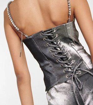 AREA Embellished Metallic Corset Top