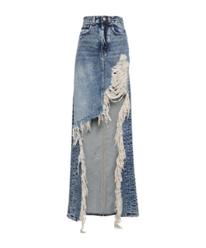 Vetements Distressed Denim Maxi Skirt - Gray