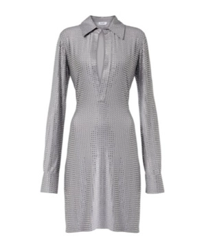 Attico Crystal-embellished Jersey Shirt Dress - Gray