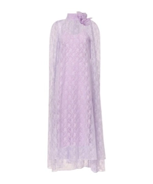 RODARTE Caped Floral Lace Midi Dress - Purple