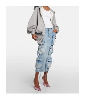 Attico Cargo Denim Midi Skirt