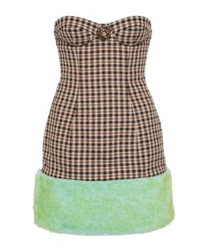 AREA Faux Fur-trimmed Strapless Minidress - Multicolor