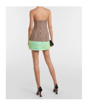 AREA Faux Fur-trimmed Strapless Minidress