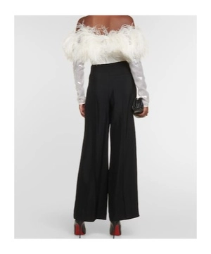 David Koma Sequined Feather-trimmed Crop Top