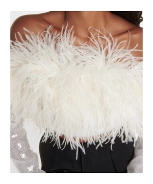 David Koma Sequined Feather-trimmed Crop Top