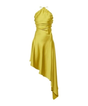Attico Feather-trimmed Satin Gown - Yellow