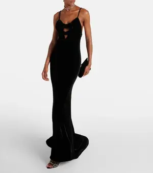 Alessandra Rich Velvet Dress With Bow Decoration