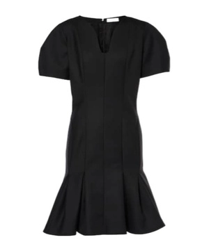 Nina Ricci Wool Gabardine Midi Dress With Short Sleeves And Fishtail Hem