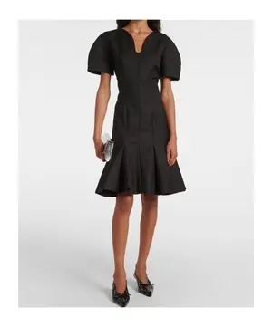 Nina Ricci Wool Gabardine Midi Dress With Short Sleeves And Fishtail Hem