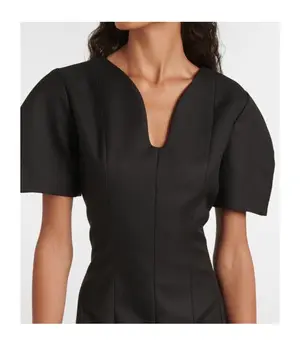 Nina Ricci Wool Gabardine Midi Dress With Short Sleeves And Fishtail Hem