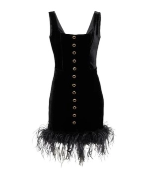 Alessandra Rich Feather-trimmed Velvet Minidress - Black
