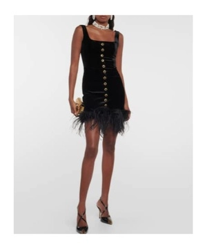 Alessandra Rich Feather-trimmed Velvet Minidress