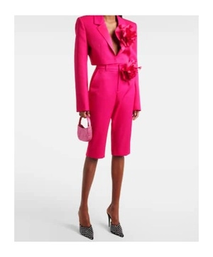 AREA Floral-appliqué Cropped Wool Blazer