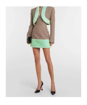 AREA Cropped Faux Fur-trimmed Jacket