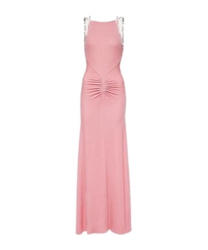 Rabanne Embellished Ruched Velvet Gown - Pink