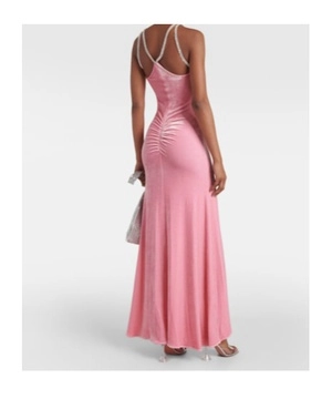 Rabanne Embellished Ruched Velvet Gown
