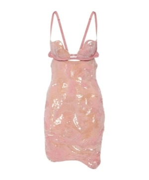 NENSI DOJAKA Heartbeat Sequined Asymmetric Minidress - Pink