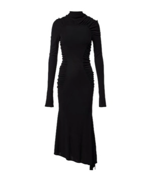 Victoria Beckham Gathered Asymmetric Jersey Midi Dress - Black