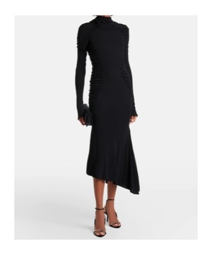 Victoria Beckham Gathered Asymmetric Jersey Midi Dress