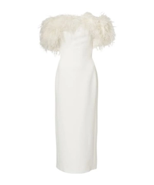 David Koma Bridal Feather-trimmed Midi Dress - White