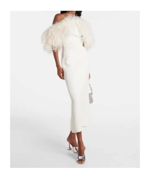 David Koma Bridal Feather-trimmed Midi Dress