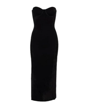 Galvan Titania Strapless Velvet Midi Dress - Black