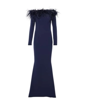 SAFIYAA LONDON Starlana Feather-trimmed Off-shoulder Gown - Blue