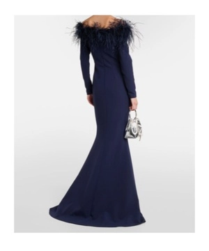 SAFIYAA LONDON Starlana Feather-trimmed Off-shoulder Gown