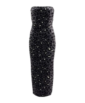 Alex Perry Leopard-print Strapless Velvet Midi Dress - Black
