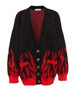 Alessandra Rich Embellished Mohair-blend Jacquard Cardigan - Black-red