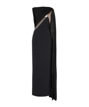 David Koma Draped Jersey And Tulle Gown - Black