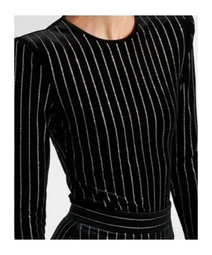 Alex Perry Crystal-embellished Pinstripe Velvet Bodysuit